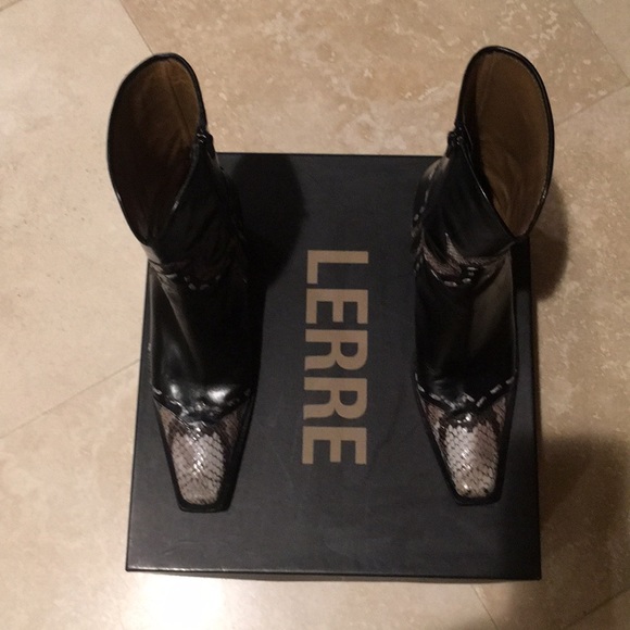 Lerre | Shoes | Lerre Black Calfskin Snake Cowboy Boots 75 | Poshmark